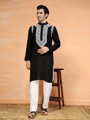 Buy HOUSE OF KARI Mens Chikankari Kurta In Cotton Silk Blend online