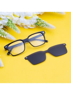 Buy TED SMITH Unisex Black Square Acetate Frames Clip On Sunglass With ...