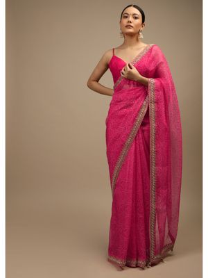 KALKI FASHION Printed Saree : Buy KALKI FASHION Fuchsia Saree In Organza Bandhani Jaal and Gotta ...