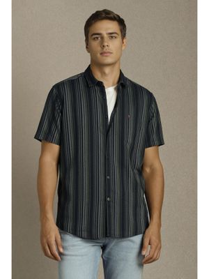 Buy Louis Philippe Men Black Stripes Casual Shirt (38) Online