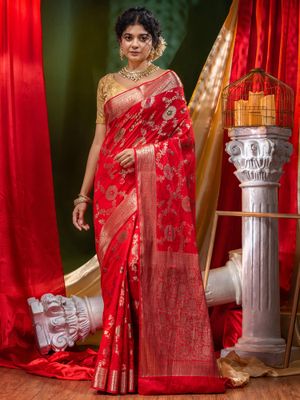 Buy House Of Begum Georgette Saree Red With Meena Work With Unstitched ...