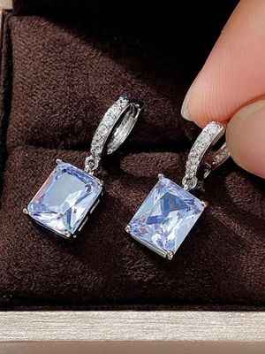 Buy Jewels Galaxy Silver Plated Blue Rectangular American Diamond Ice ...