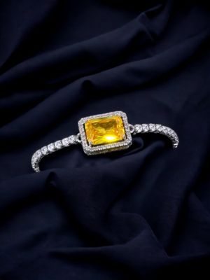 Buy Jewels Galaxy Silver Plated Rectangular Yellow Crystal Studded ...