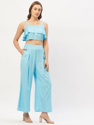 Buy ANVI Be Yourself Women Blue Straight Fit Palazzos Online