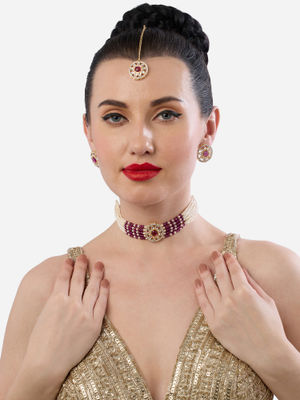 Buy Zaveri Pearls Purple Stones Multistrand Choker Jewellery Set Online