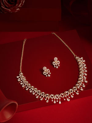 Buy Zaveri Pearls Rose Gold Cubic Zirconia Jewellery Set Online