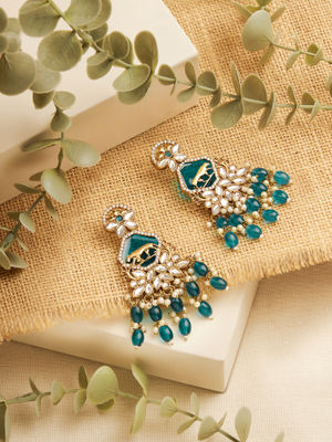 Buy Zaveri Pearls Peacock Green Stones Beads Kundan Tiger Design Dangle ...