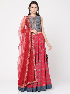 Ojas Designs Lehengas : Buy Ojas Designs Blue Embroidered Top And Skirt ...