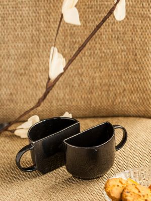 Buy ExclusiveLane Unique Half Ceramic Cups In Black (Pack of 2) Online