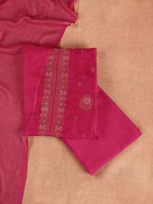 Buy Libas Pink Floral Embroidered Unstitched Suit (Set of 3) Online