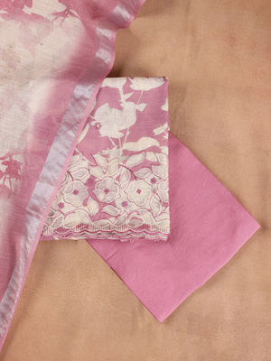Buy Libas Pink Floral Embroidered Unstitched Suit (Set of 3) Online