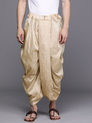 Buy Manyavar Mens Fawn Art Silk Solid Thread Work Dhoti Online
