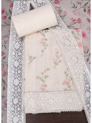 Buy SALWAR STUDIO Beige Tissue Embroidered Thread Work Unstitched Dress ...