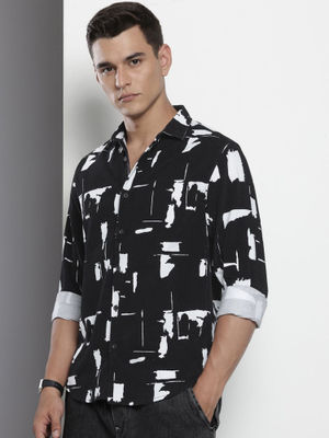 Buy The Indian Garage Co Men Regular Fit Black Printed Full Sleeves ...