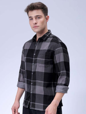 Buy The Indian Garage Co Men Regular Fit Grey Checks Full Sleeves ...