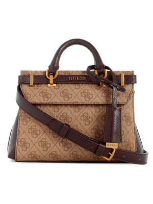 Buy Guess Women Beige Printed Satchel Bag With Zip Closure With ...