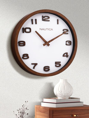 Buy Nautica Luxury EN Finish Modern Wall Clock Real Teak White Online