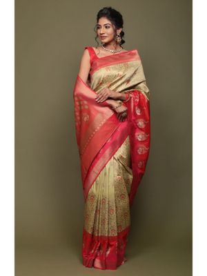 Buy Zari Jaipur Light Green Banarsi Silk Saree with Unstitched Blouse ...