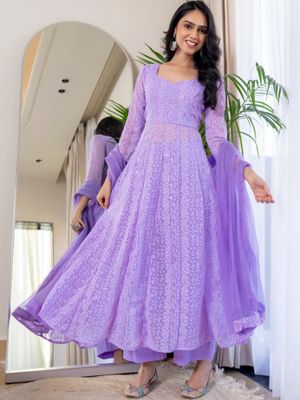 Buy HOUSE OF JAMOTI Syra Lavender Chikankari Anarkali with Pant ...