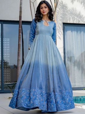 Buy HOUSE OF JAMOTI Atasi Blue Ombre Anarkali with Pant & Dupatta (Set ...