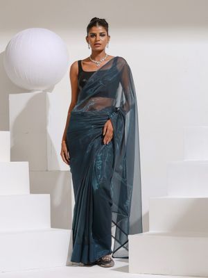 Buy Swtantra Suzi Blue Soft Organza Saree Shimmer with Diamond Rainbow ...