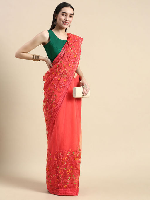 Buy Stylish Red Net Sarees Collection At Best Prices Online
