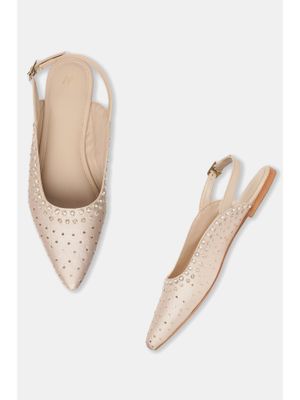 Buy W Beige Embellished Pointed Toe Mules Online