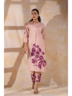 Buy Mahee Jaipur Rose Pink Mul Cotton Floral Kurta and Pant (Set of 2 ...
