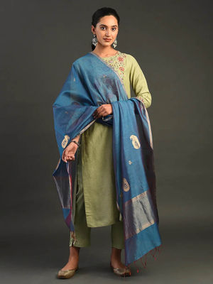 Buy SMRITI GUPTA Blue Chanderi Dupatta Online