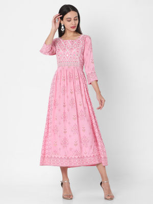 Ojas Designs Ethnic Dresses : Buy Ojas Designs Pink Santoon Print With ...