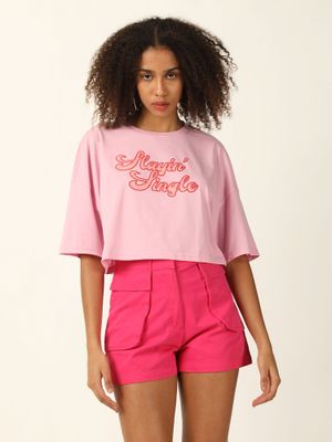 Buy Pink Drop Shoulder Crop T-Shirt Online