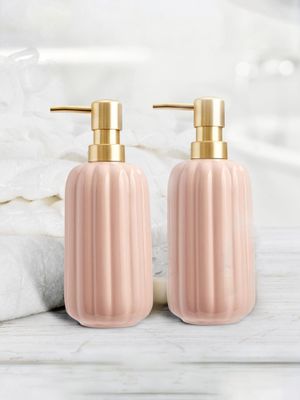 Buy Anko 2 Pink Ribbed Soap Dispensers Online