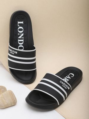 Buy Carlton London Striped Black & White Sliders online
