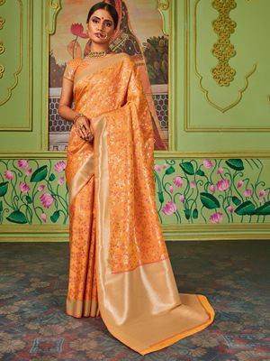 Monjolika Fashion Sarees : Buy Monjolika Fashion Orange Floral Saree ...