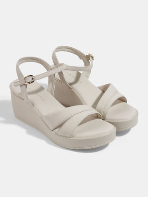 Buy Lemon & Pepper White Wedge Heel Sandal (EURO 35) Online