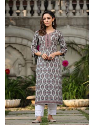 Buy Rain & Rainbow Women Grey Ethnic Motifs Printed Pure Cotton ...
