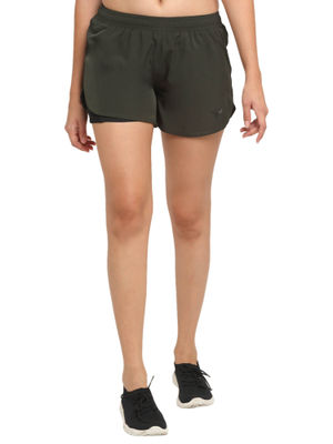 Buy INVINCIBLE Olive Black Women Double Layered Shorts Online