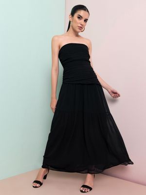 Buy Faballey Black Off Shoulder Ruched Maxi Dress Online