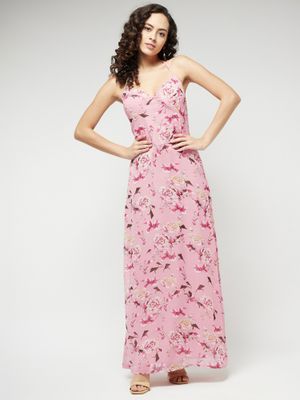 Buy Magre Women Pink Floral Print Maxi Dress Online