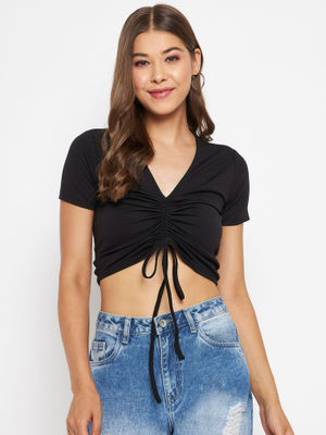 Buy Uptownie Lite Stretchable Polyester Front Drawstring Ruched Crop ...
