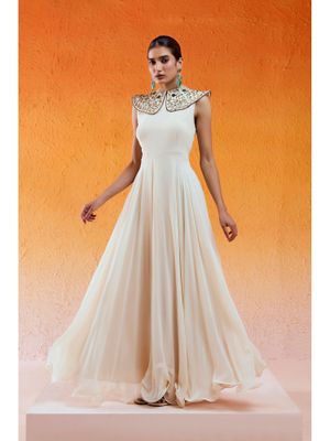 Buy Redpine Designs Ivory Pilgrimed Collar Embroidered Gown (XS) Online