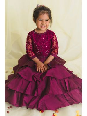 Buy SAKA DESIGNS Purple Embroidered Choli Ruffled Lehenga With Dupatta ...