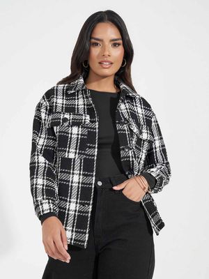 Buy Styli women's Black Oversized Fit Longline Checked Shacket (S) Online