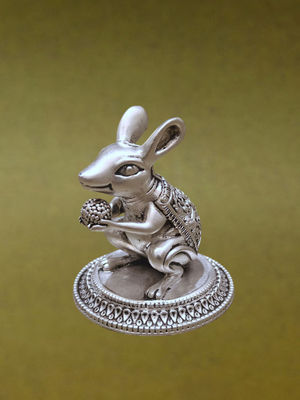 Buy SABERA Hand-Carved Silver-Plated Mushak with Modak Auspicious ...