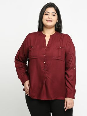 Buy Style Quotient Women Maroon Solid Plus Size Shirt Online