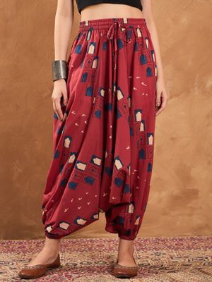 Buy InWeave Rust Window Print Cowl Harem Pant Online