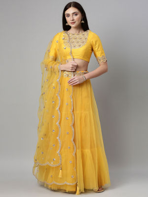 Panchhi semi_stitched_women_indianwear_lehengas : Buy Panchhi Yellow ...