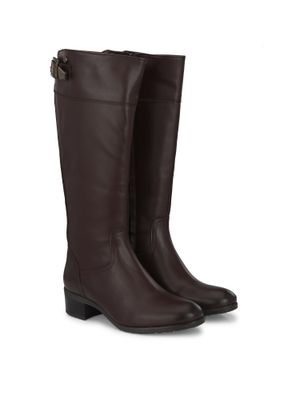 Buy Delize Women Brown Solid Long Chelsea Boots With Buckle Strap Online