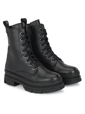 Buy Delize Women Black Solid Derby Boots Online
