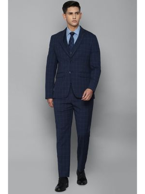 Buy Louis Philippe Men Navy Slim Fit Check Formal Three Piece Suit (Set ...
